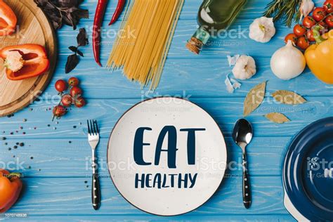 블루 테이블에 파스타 요리에 대 한 재료의 보기 건강 한 글자를 먹고 0명에 대한 스톡 사진 및 기타 이미지 0명 건강한 식생활 날것 Istock