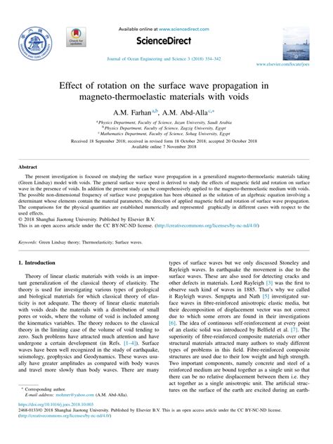 Pdf Effect Of Rotation On The Surface Wave Propagation In Magneto Thermoelastic Materials With