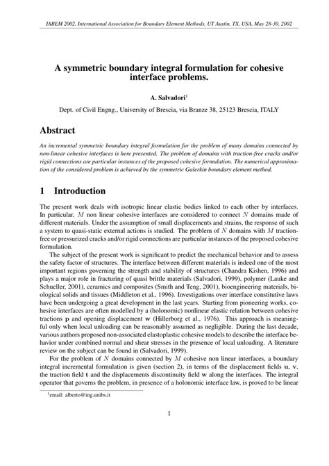 Pdf A Symmetric Boundary Integral Formulation For Cohesive Interface Problems