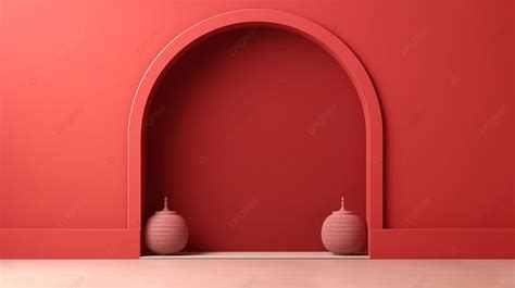 빨간색 벽이 있는 미니멀한 아치형 통로는 이 3d 렌더로 제품을 선보입니다 최소한의 장면 연단 디스플레이 장면 모형 배경 일러스트 및 사진 무료 다운로드 Pngtree