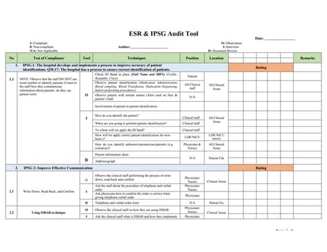 Ipsg Goal Audit In Hospital Different Area Wise Tool Docx