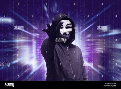Dangerous Hacker With Mask Want To Stealing Data Over Binary Code In