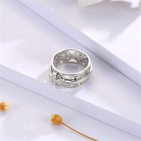 Sariel Sterling Silver Cross Fidget Ring Fidget Spinning