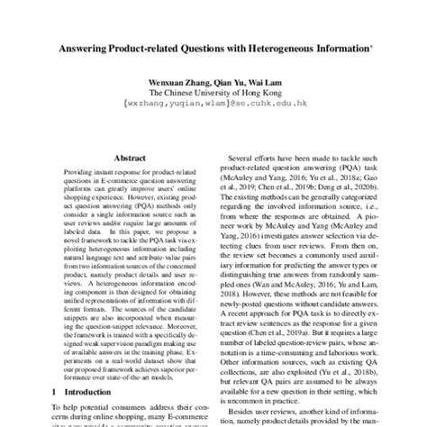 Answering Product Related Questions With Heterogeneous Information