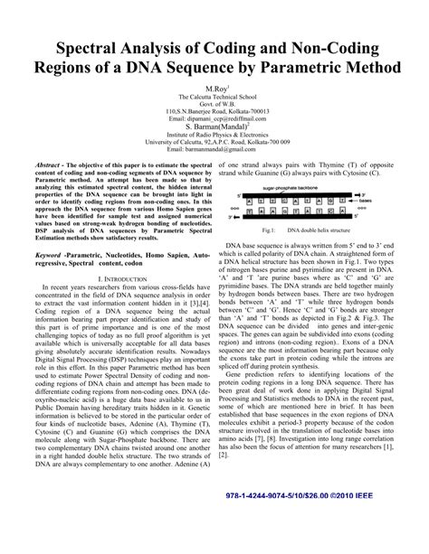 Pdf Spectral Analysis Of Coding And Non Coding Regions Of A Dna