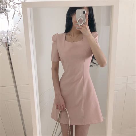 럽라인 여리청순~💗 엘릿 하트넥 퍼프 무지 핀턱 라인 슬림핏 A라인 미니 원피스 3color 단정한 페미닌 격식룩 하객룩