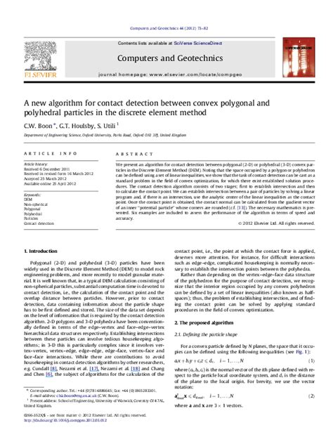 Pdf A New Algorithm For Contact Detection Between Convex Polygonal