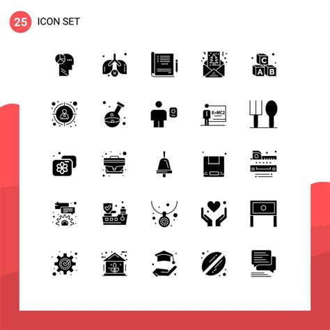 Mobile Interface Solid Glyph Set Of 25 Pictograms Of Learning Alphabet