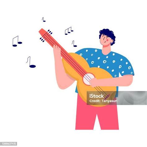 지터를 연주하는 현대인 자신의 취미 일 여가를 즐기는 캐릭터 플랫 만화 스타일의 벡터 일러스트레이션 건강한 생활방식에 대한 스톡 벡터 아트 및 기타 이미지 Istock