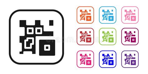Black QR Code Sample For Smartphone Scanning Icon Isolated On White Background Set Icons