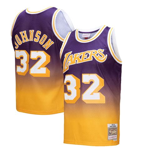 Mens Mitchell And Ness Magic Johnson Goldpurple Los Angeles Lakers 1984