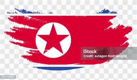 한국 북한 국기와 함께 그런지 브러시 스트로크 수채화 그림 깃발 포스터 국기의 배너 스타일 수채화 그리기 투명한 배경에 격리된