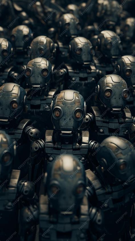 Premium Ai Image Robot Army In Dark Style Generative Ai