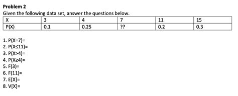 Solved Problem 2 Given The Following Data Set Answer The