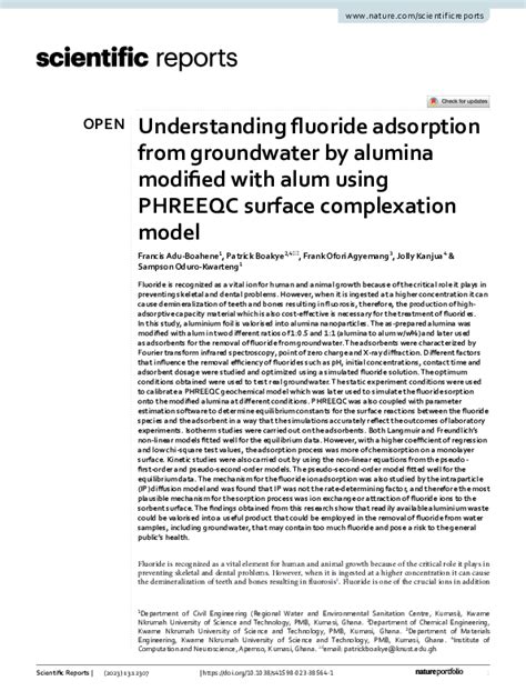 Pdf Understanding Fluoride Adsorption From Groundwater By Alumina Modified With Alum Using
