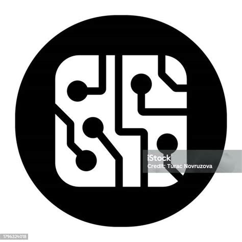 Pcb Layout In Circle Solid Icon Electronics Concept Printed Circuit Board In Circle Vector Sign