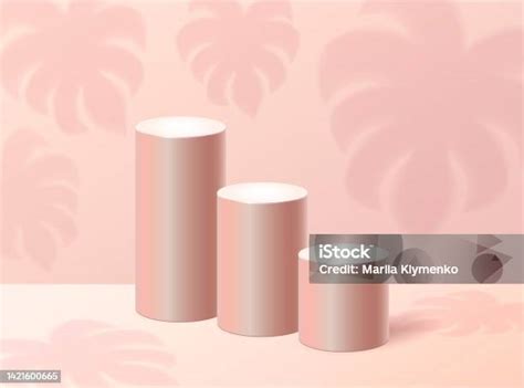 원통형 연단 높이가 세 개의 받침대 상 품목 화장품 또는 기타 제품을 배치하는 단계 3차원 형태에 대한 스톡 벡터 아트 및 기타 이미지 3차원 형태 강단 개념