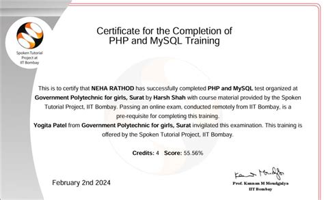 Neha Rathod On Linkedin This Certificate Is Php And Mysql Training