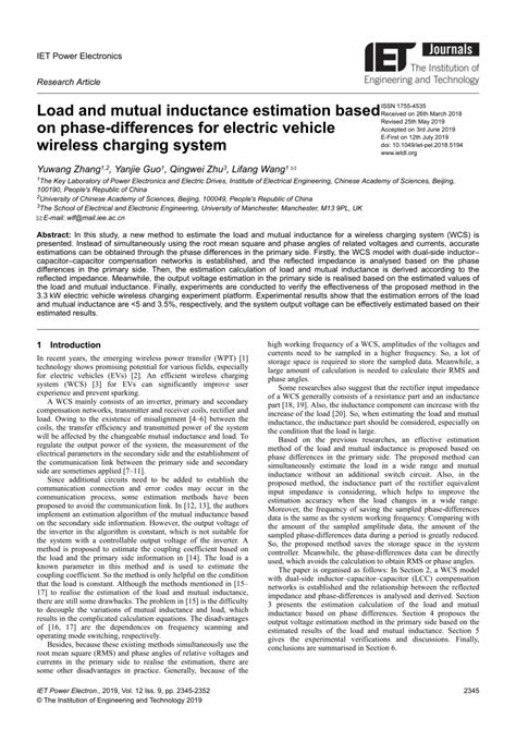 Load And Mutual Inductance Estimation Based On Phase Differences For