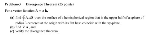 Solved Problem Divergence Theorem Points For A Vector Chegg