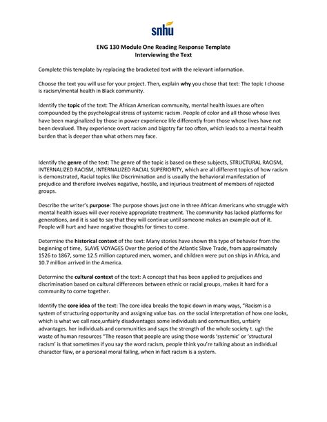 Eng 130 Module One Reading Response Template Eng 130 Module One Reading Response Template