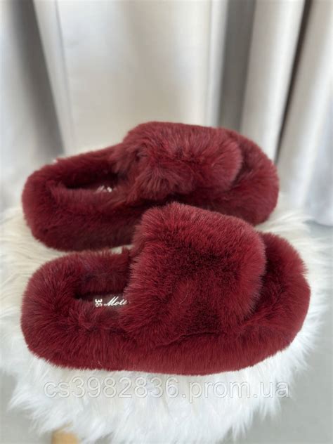 Домашні хутряні тапочки бордові тапочки теплі тапочки з еко хутра з відкритим носком Id
