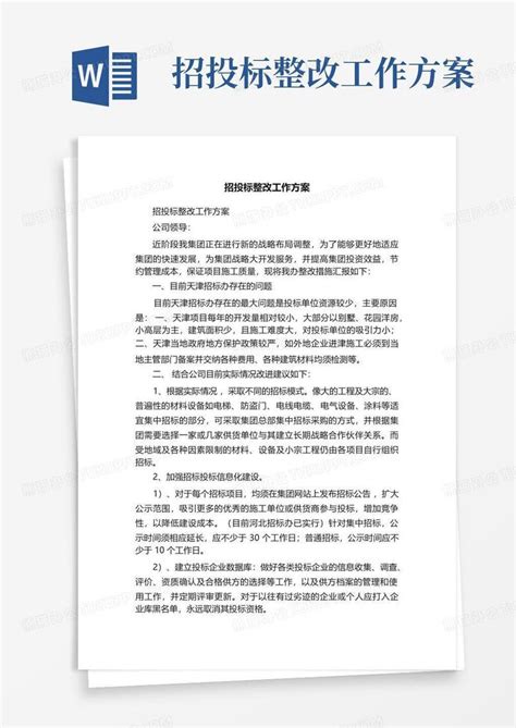 招投标整改工作方案Word模板下载 编号lvxmoajm 熊猫办公