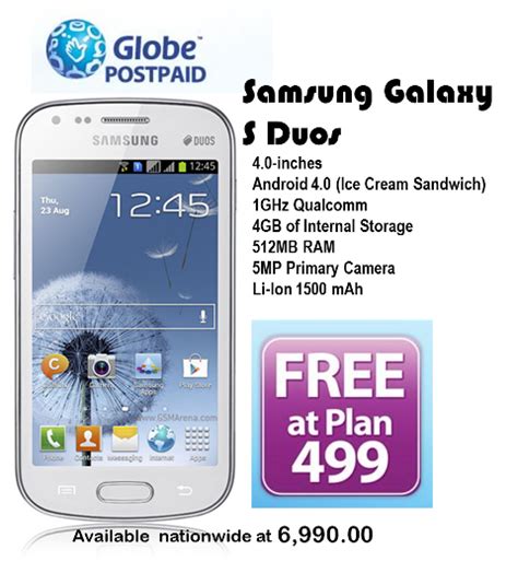 Samsung Galaxy Duos Price In The Philippines Free At Globe Plan Mobile Price Watch