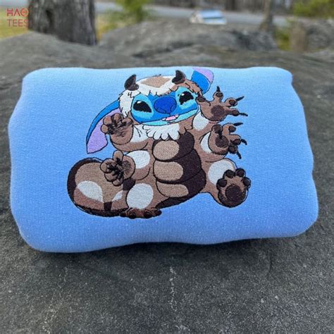 Appa Avatar Anime And Lilo And Stitch Cartoon Cute Embroidery Crewneck