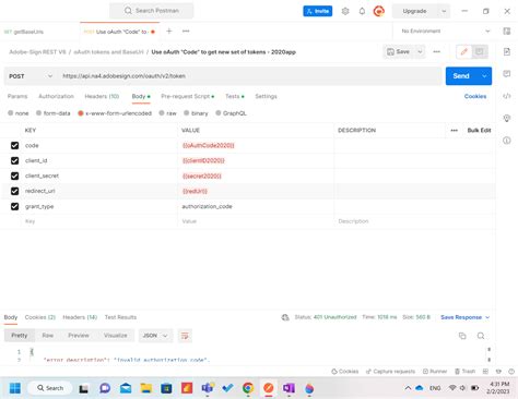 Invalid Authorization Code Adobe Postman Adobe Product Community
