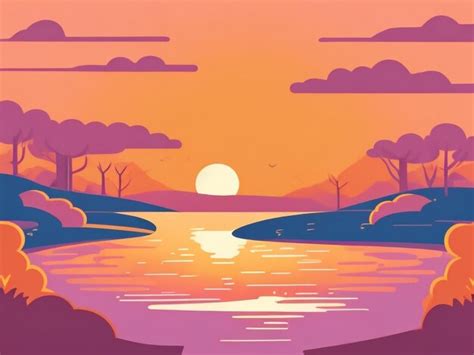 Premium Photo Sunset Over The River Vector Illustration
