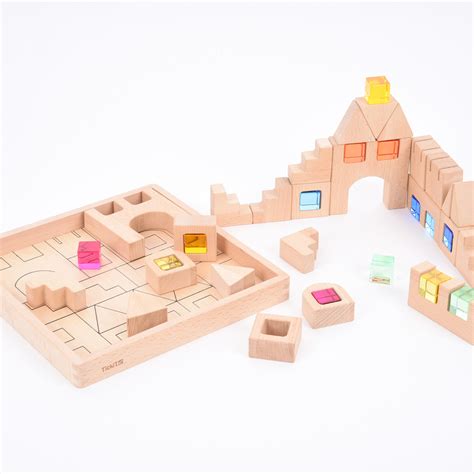Buy Construction Wooden Building Blocks And Acrylic Gems In Tray Tts