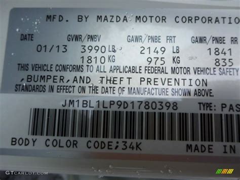 2013 Mazda3 Color Code 34k For Crystal White Pearl Mica Photo 77813633