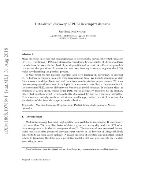Pdf Data Driven Discovery Of Pdes In Complex Datasets