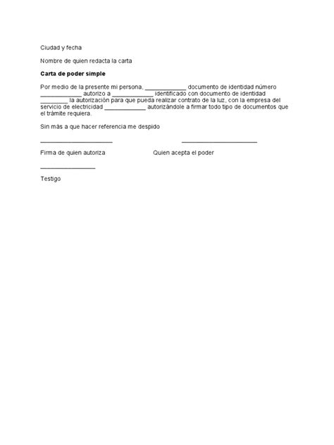 Modelo De Carta De Poder Simple Para Contrato De Luz Listo Para