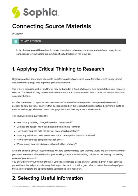 Connecting Source Materials Connecting Source Materials By Sophia In This Lesson You Will