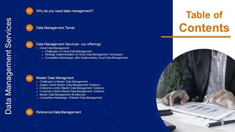 table of contents data management services presentation graphics