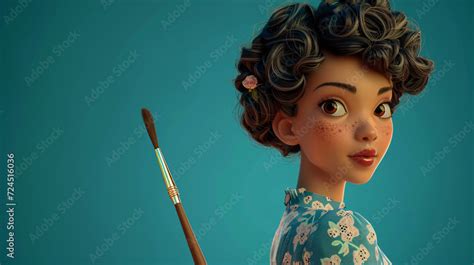 A Vibrant And Talented Cartoon Woman Artist Is Depicted In This 3d