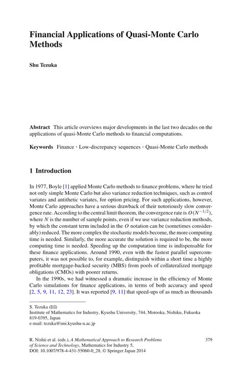 Pdf Financial Applications Of Quasi Monte Carlo Methods