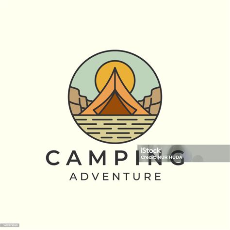 빈티지 컬러 로고 벡터 일러스트레이션으로 캠핑 텐트 산 모험 아이콘 템플릿 디자인 로고에 대한 스톡 벡터 아트 및 기타 이미지