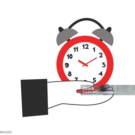 손바닥에 알람 시계를 들고 손 시간 관리 개념입니다 초기 또는 늦은 작업 시작 및 완료 시간 및 분 시작 및 종료 마감 벡터 평면 그림 개념에 대한 스톡 벡터 아트 및 기타