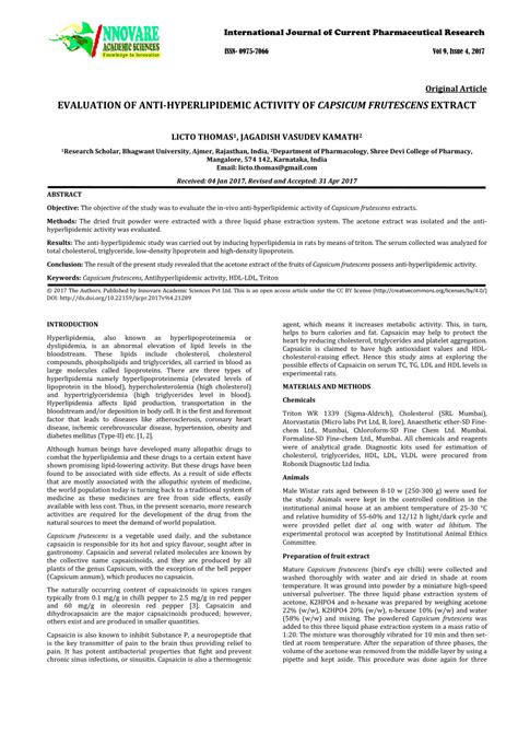 Pdf Evaluation Of Anti Hyperlipidemic Activity Of Capsicum Frutescens