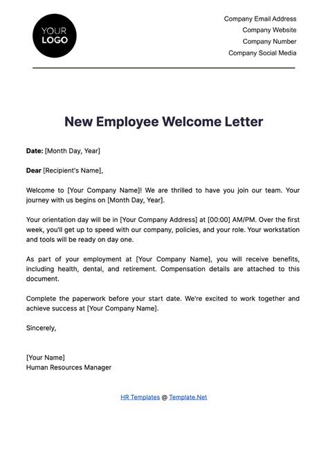 Free New Employee Welcome Letter Hr Template To Edit Online