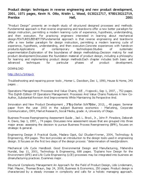 Product Design Techniques In Reverse Engineering And New Product Development Pdf Design