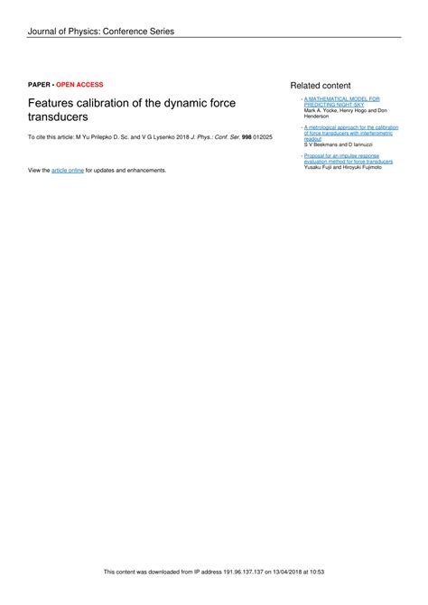 Pdf Features Calibration Of The Dynamic Force Transducers