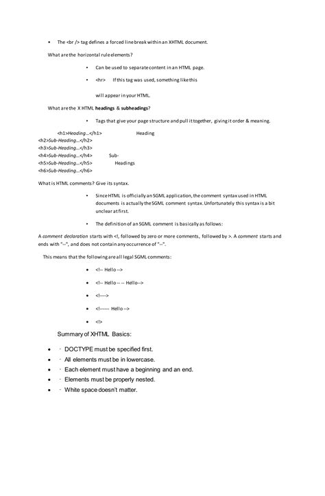 Summary Of Xhtml Basics Docx Web Design And Html Internet
