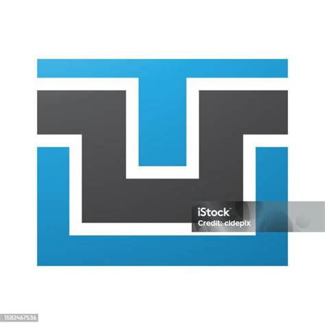 파란색과 검은색 직사각형 모양의 문자 U 아이콘 0명에 대한 스톡 벡터 아트 및 기타 이미지 0명 개념 곡선 Istock