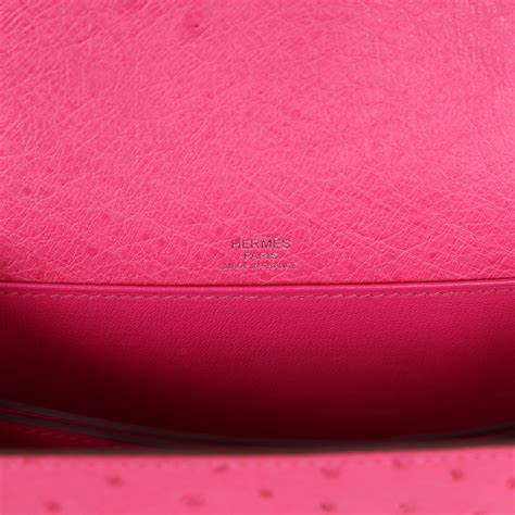 Pre Owned Hermes Mini Roulis Rose Tyrien Ostrich Palladium Hardware