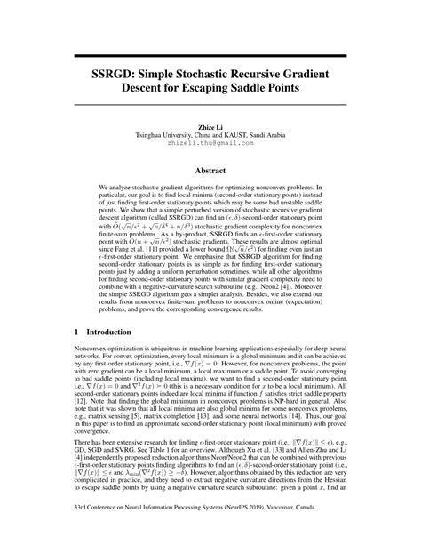 Pdf Ssrgd Simple Stochastic Recursive Gradient Descent For Escaping