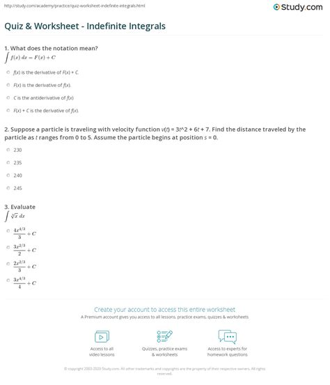 Free Indefinite Integral Worksheet Download Free Indefinite Integral